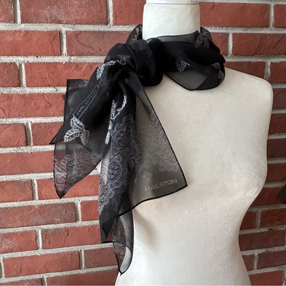 Halston Heritage | Accessories | Halston Black Grey Silk Floral Print ...